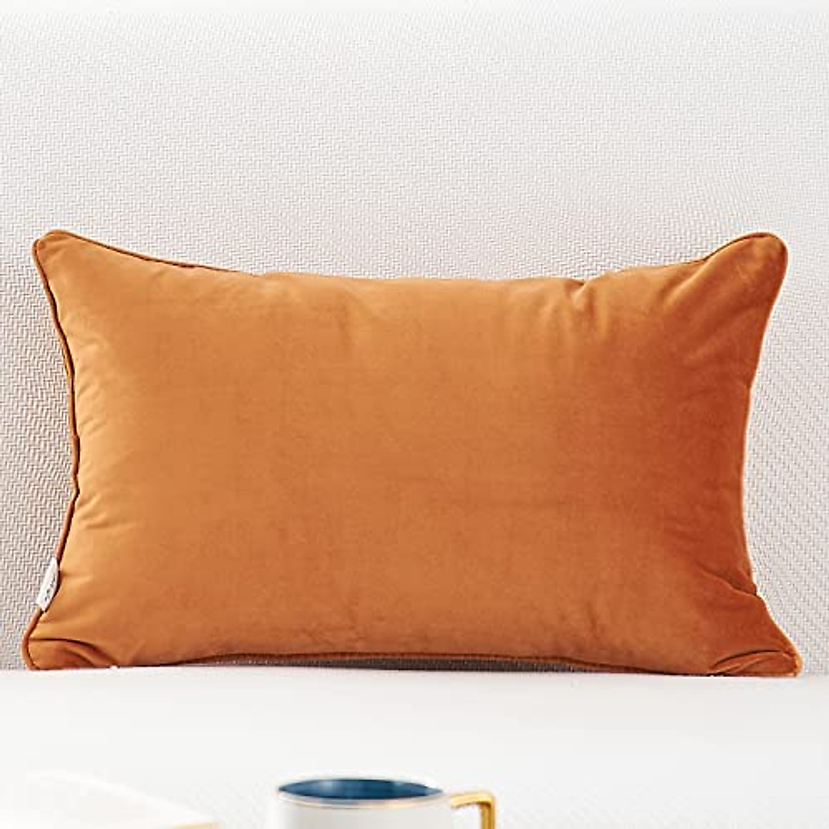 Alerfa 12 x 20 Inch Rectangle Geometrical Plaid Striped Embroidery Cut Velvet Cushion Case Luxury Modern Lumbar Throw Pillow Cover Decorative Pillow for Couch Sofa Living Room Bedroom Car, Orange