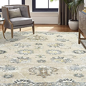 Kaspene Home - Machine Washable Thin 3x5 Area Rug - Oriental Vintage Blue and Brown, Bedroom, Hallway, Bathroom, and Entryway - Stain and Water-Resistant - Non-Slip - Pet and Kid Friendly