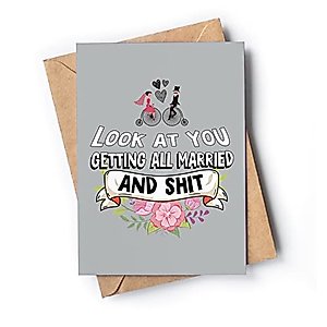 Funny wedding card for groom and bride with envelope | Original joke adult engagement card for him and her | Hilarious congratulatory present for wedding shower or engagement party