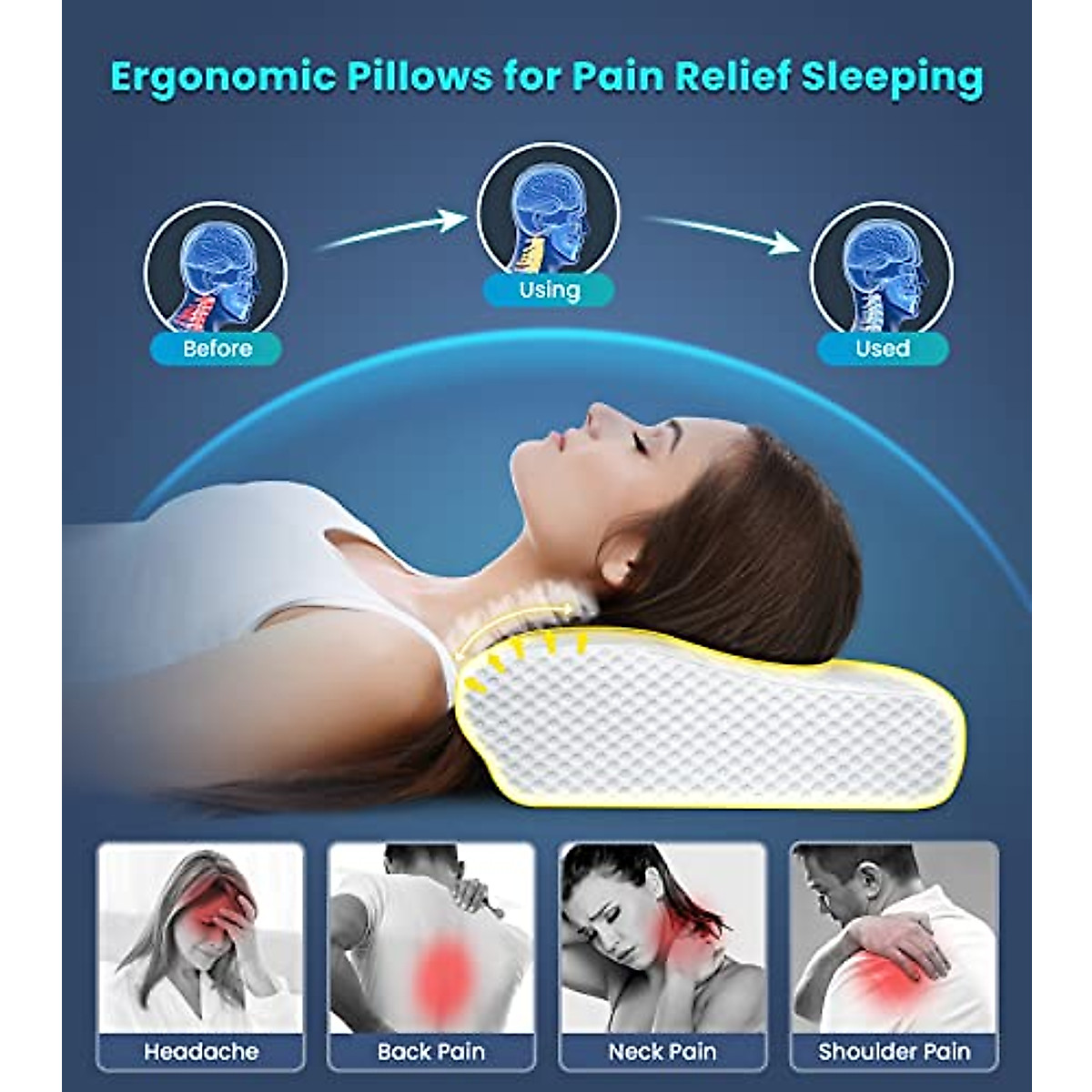 Octifie Adjustable Cervical Pillow for Neck and Shoulder Pain Relief, 5x Support Memory Foam Pillows for Sleeping, Orthopedic Contour Traction Pillow Odorless, Bed Pillow for Side Back Stomach Sleeper