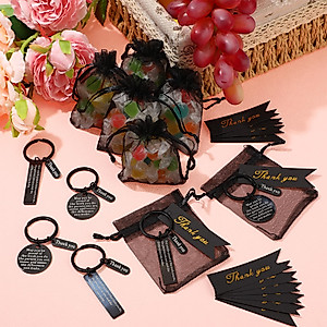Yinkin 300 Pcs Christmas Employee Appreciation Gift Thank You Keychain Bulk Gifts for Coworker 100 Inspirational Staff Appreciation Keychain 100 Organza Bags 100 Cards for Teacher Nurse Team(Black)