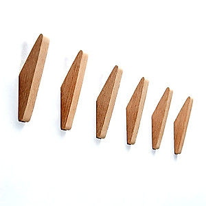 LONANGG 6 Pack Wood Wall Hooks, Oak Coat Hooks Minimalist Design Heavy Duty Robe Hook Wall Mounted Rustic Wooden Hooks Clothes Hanger Hat Rack Hooks