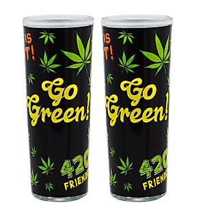 Shot Glasses - Funny Novelty Shot Glass 2 Pack for Men & Women, Unique 3.5 oz Shot Glass set, Great Gag Gifts Shot Glasses for Vodka, Whiskey, Tequila, Espresso, Gag Gift for Men (Go Green)