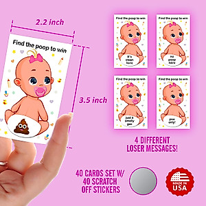 Baby Shower Girl Scratch Off Poop Game, Easy to Play Silly Games, Fun Idea, Ice Breaker Activity. Raffle Cards, Pink Pacifier, Set of 40 Cards Made in USA