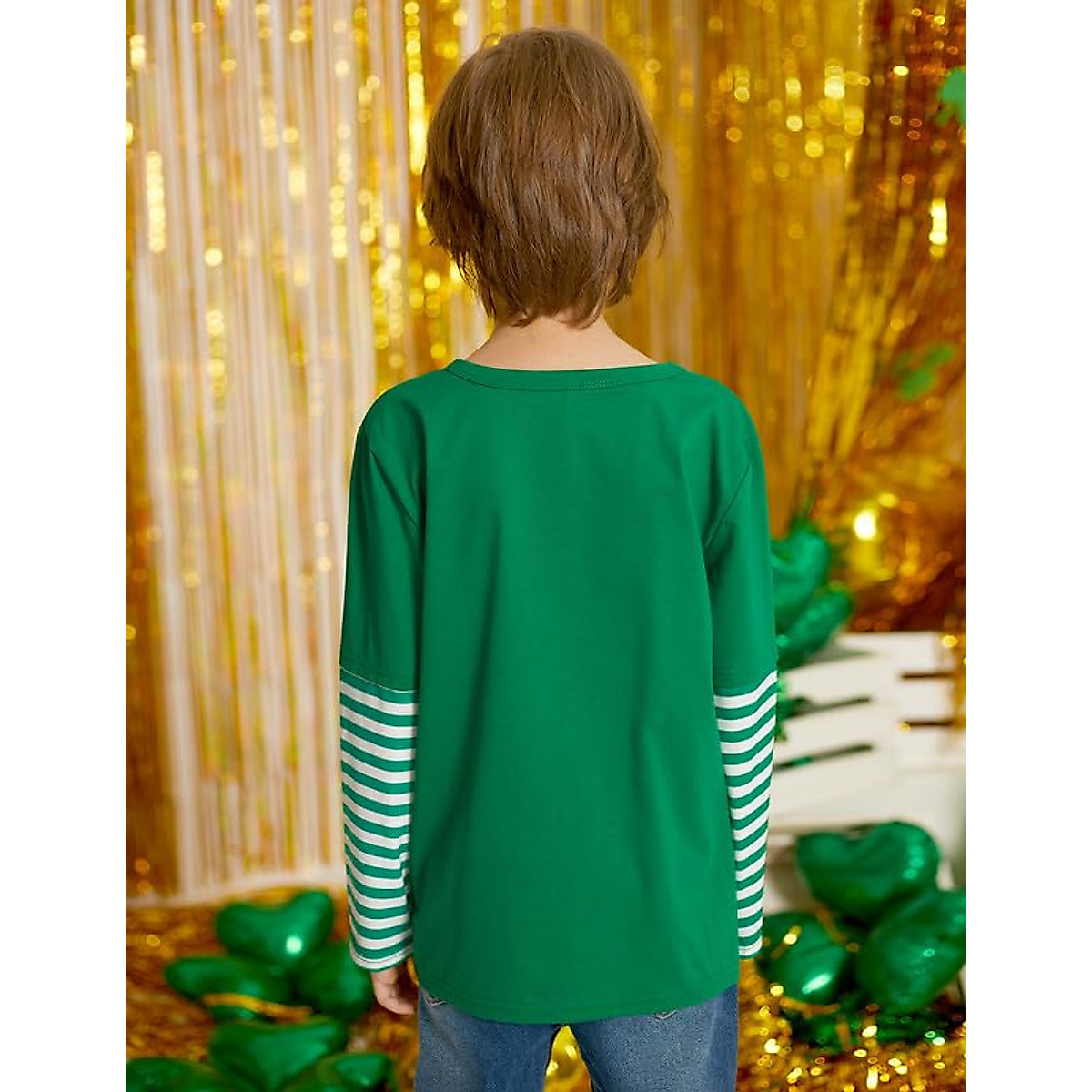 BesserBay Boy's Sanit Patricks Day Clover Shirt Irish Long Sleeve Green Top for Girls 9-10 Years