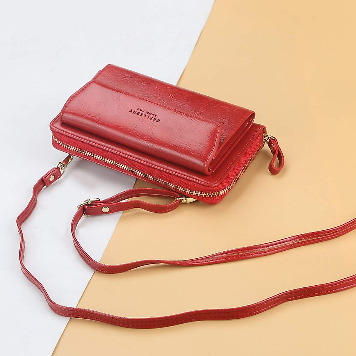 Womens Crossbody Wallet Small Cute Clutch Purses Phone Bag with Front Zipper Pocket,Red