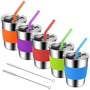 Vermida Kids Toddler Straw Cups with Lids,8oz Spill Proof Kids Tumblers with Straws and Lids,Stainless Steel Smoothie Sippy Cups for Baby for School,Outdoor