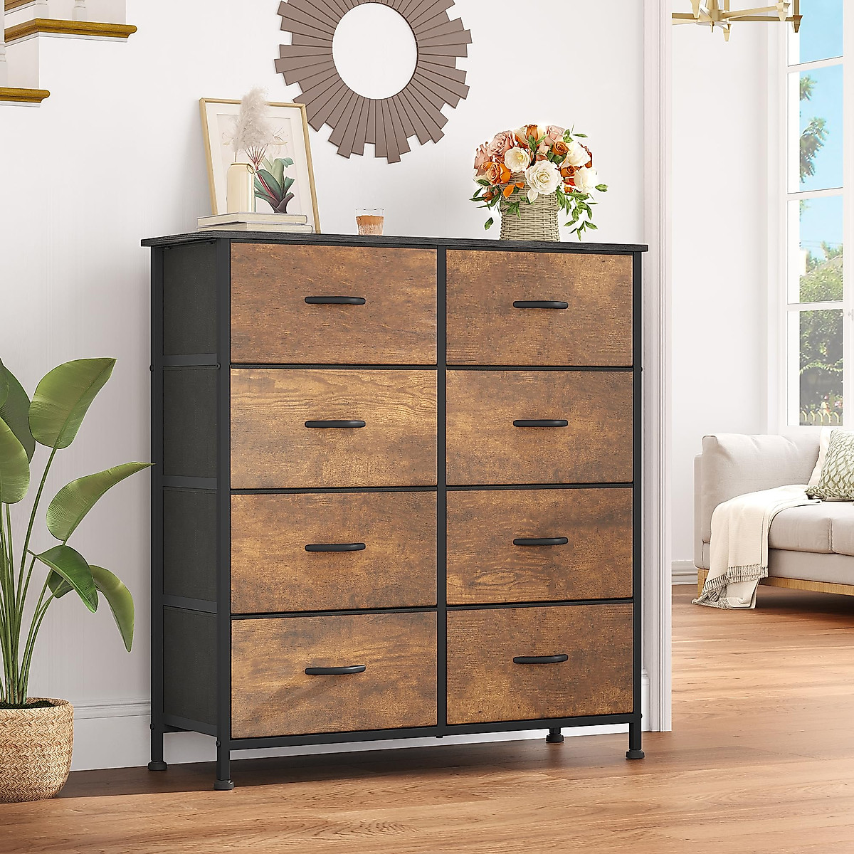 YITAHOME Fabric Dresser for Bedroom, Tall Storage Dresser with 8 Drawers, Rustic Dresser & Chest of Drawers, Storage Drawer Organizer for Closet, Bedroom, Living Room