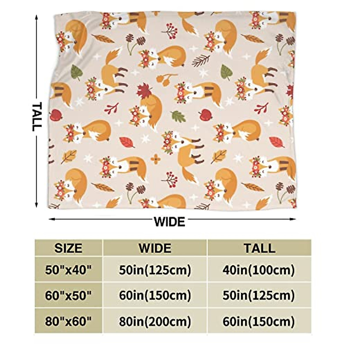 Cute Fox Blanket Soft Fleece Throw Blanket Cozy Fuzzy Warm Flannel Plush Throw Blankets for Couch Bed Sofa All Season Gift 50"X40"