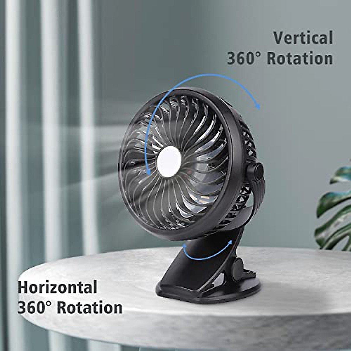 Clip On Camping Fan with LED Lights, 2600 mAh Rechargeable Battery/USB Operated Mini Fan with Hook Portable for Stroller Home Ofiice Outdoors Travel Camping Hiking