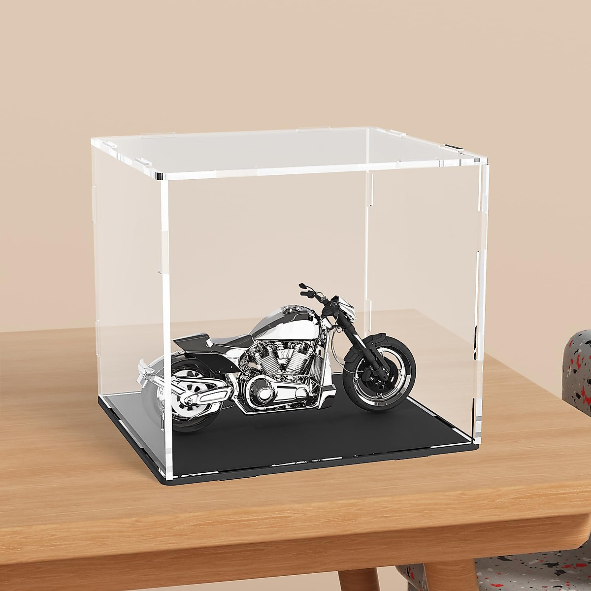 Clear Acrylic Display Case,Self-Assembly Display Box with Black Acrylic Base,Countertop Box Cube Organizer Stand Riser Dustproof Protection Showcase for Action Figures Toys Collectibles(9.5x8x8 inch)