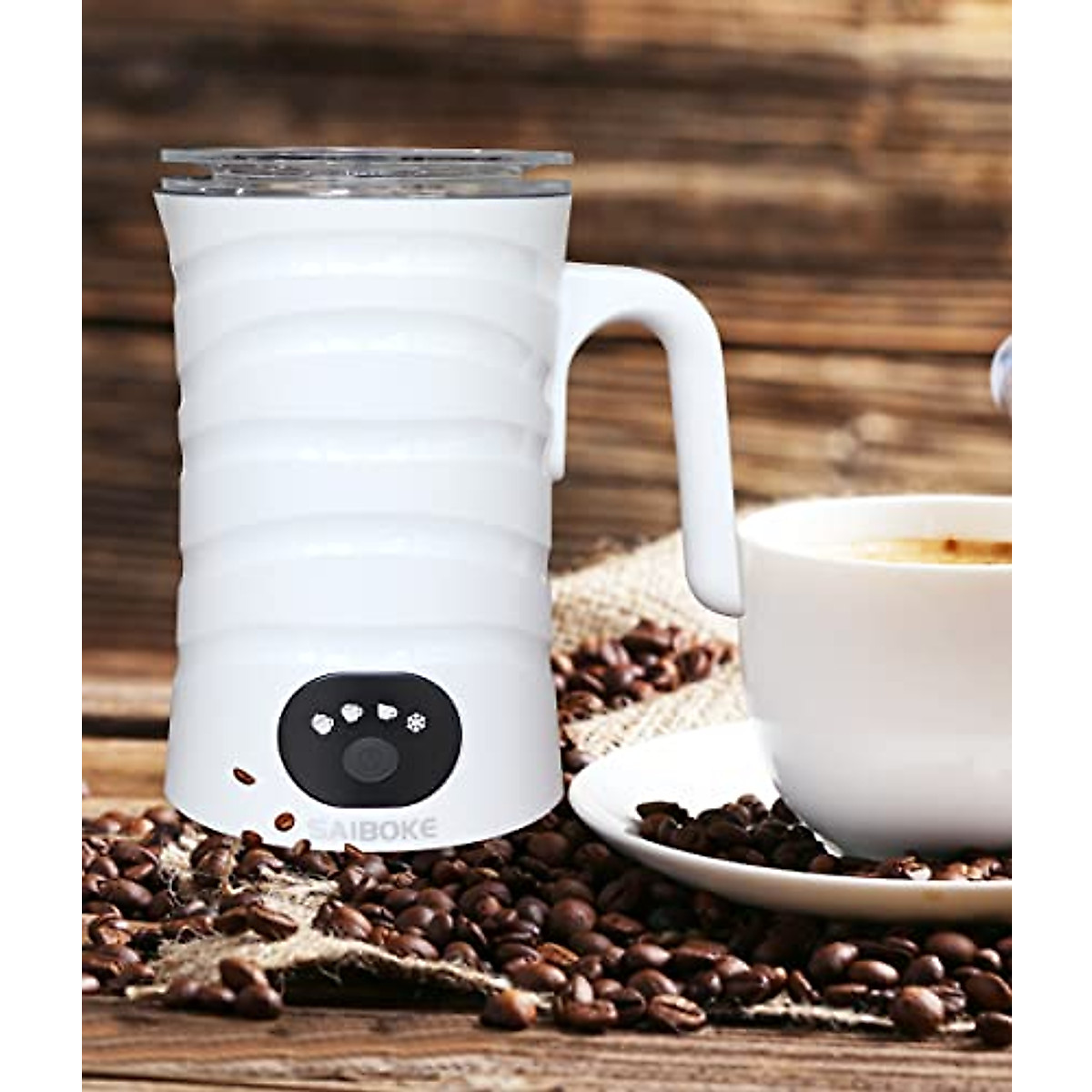 Milk Frother, SAIBOKE 4-in-1 Electric Milk Steamer，Automatic Hot & Cold Foam Maker, 8.8oz/260ml Milk Warmer for Latte, Cappuccinos, Macchiato. Ultra-Quiet Working & Automatic Shut Off