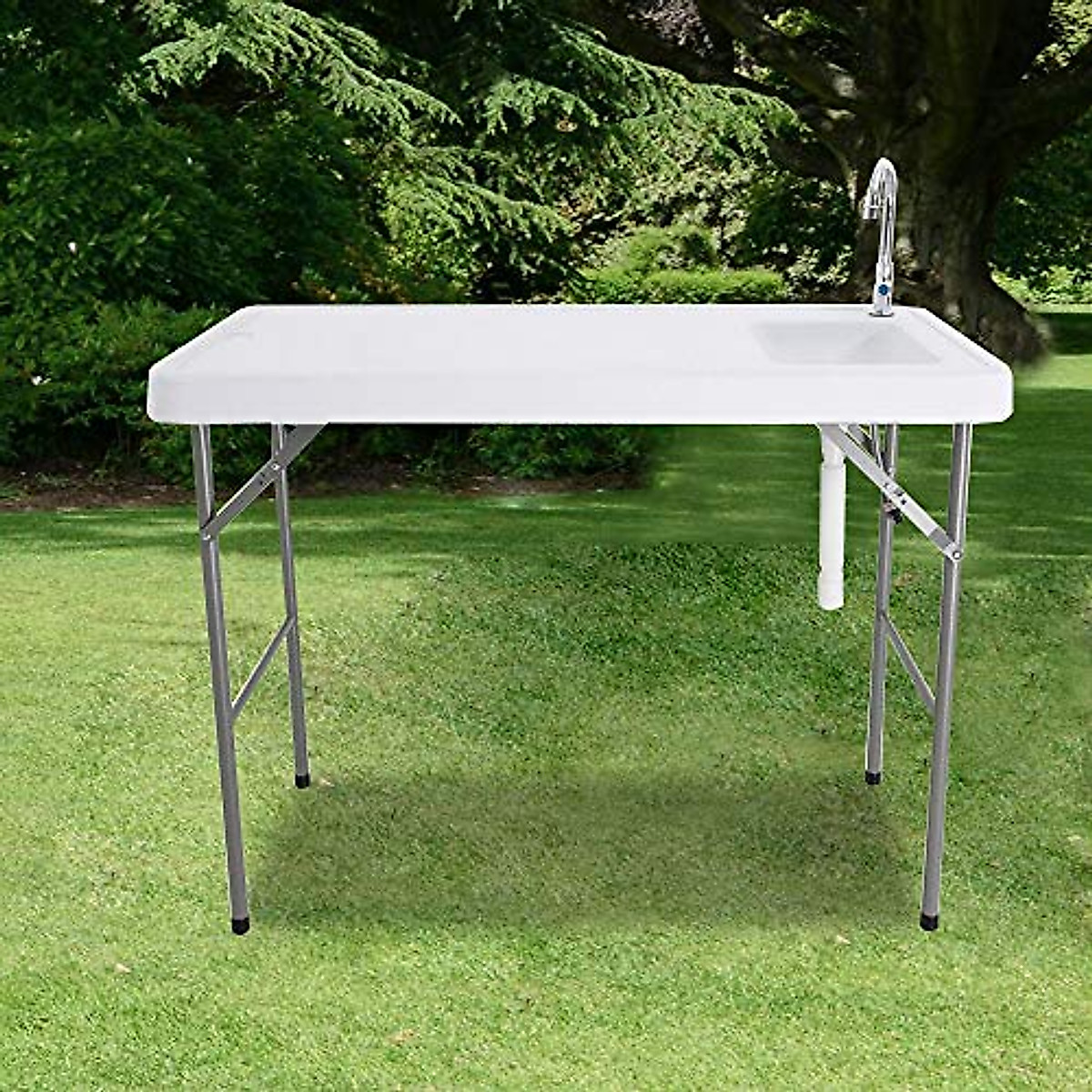 Fish Cleaning Table with Sink and Sprayer, Portable Folding Table, Standard Garden Connection, Stainless Steel Faucet, Camping Table with Sink, Suitable for Camping Picnic Kitchen Garden