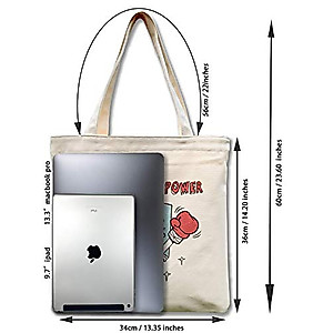 Canvas Tote Bag Zipper with Pockets Gift for Book Lover Women Kids School Work Travel Shopping Cotton Christmas Gift (School)