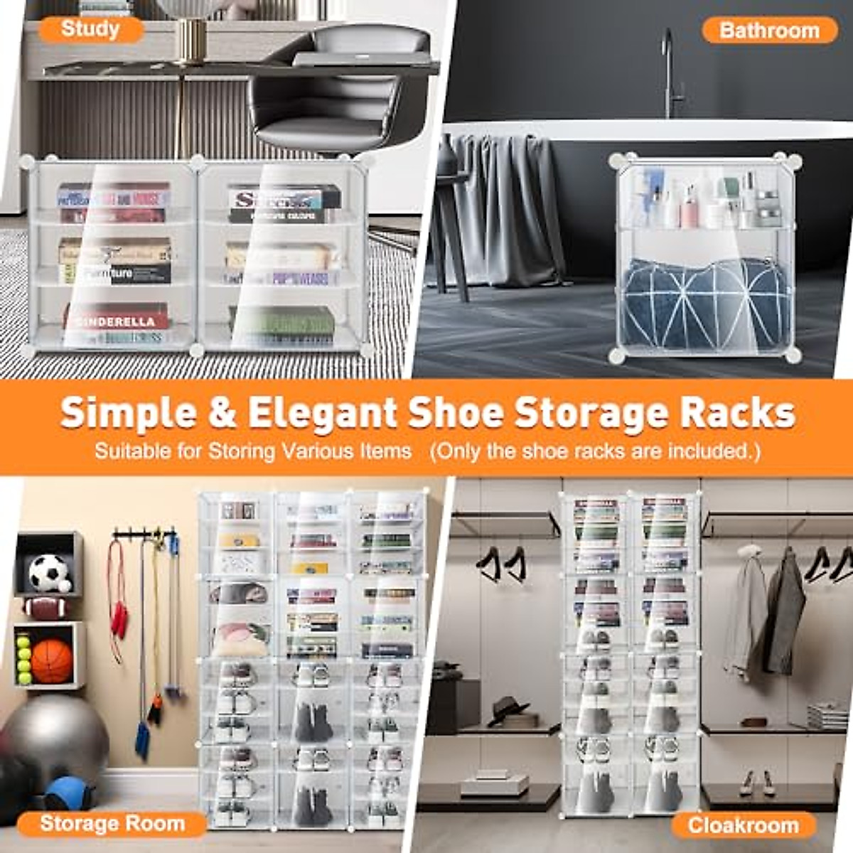 DYRABREST Portable Shoe Rack Enclosed Shoe Organizer, 72 Pairs DIY Shoe Cabinet, White Plastic Closet Shoe Organizer with Transparent Door, Free Standing Shoe Rack Expandable for High Heels, Boots