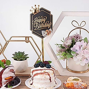 Amosfun Crown Cake Toppers Hexagon Cake Inserts Elegant Cupcake Decor Party Supplies (White+ Black) for Party Cake Decortion