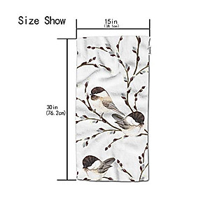 HGOD DESIGNS Bird Hand Towels,Willow Branches and Birds Black-Capped Chickadee 100% Cotton Soft Bath Hand Towels for Bathroom Kitchen Hotel Spa Hand Towels 15"X30"