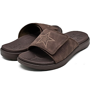 KuaiLu Mens Slides Soft Cushion Sport Sandals with Plantar Fasciitis Arch Support Adjustable Open Toe Summer Slippers Slip on Indoor Outdoor Sandalias Para Hombres, Dark Brown Size 10