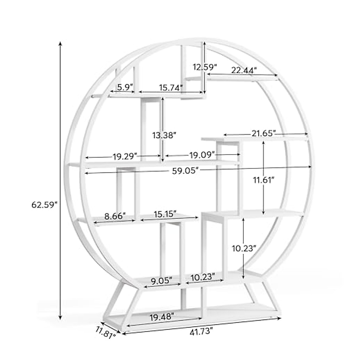 Tribesigns Bookshelf, Round Bookshelves Etagere Bookcase, 63 Inch Wood Book Shelf with Staggered Shelves, Rustic Open Shelving Organizer Rack Display Shelf for Home Office, Living Room, White