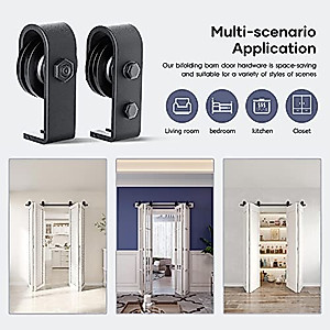FINOSEN 46 inch Bifold Barn Door Hardware Track Kit for Two 21 inch Closet Doors,Top Mount Sliding System,Heavy Duty Roller,Smoothly and Quietly,Black(Bifold Door Not Included)
