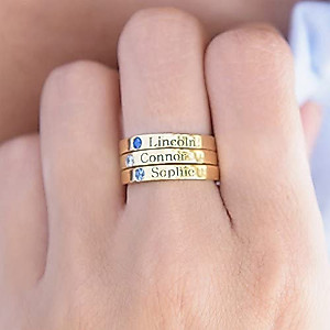 Stackable Birthstone Name Ring - 18k Gold Plated