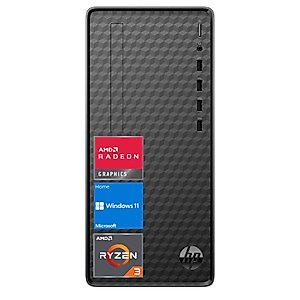HP Desktop, AMD Ryzen 3 5300G, 32GB RAM, 2TB PCIe SSD, HDMI, USB, VGA, Wi-Fi, Bluetooth, Wired KB & Mouse, Windows 11 Home, Black