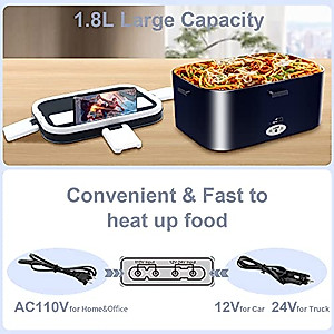 Andvon Electric Lunch Box 80W Food Heater, 1.8L Larger Capacity Heated Lunch Boxes for Adults, 3-In-1 Portable for Car & Home/Office,Heatable Lunch Box with Fork&Spoon,Carry Bag