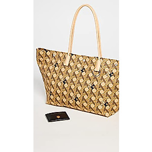 Tory Burch Women's Canvas Basketweave Tote, Tan Basketweave, One Size