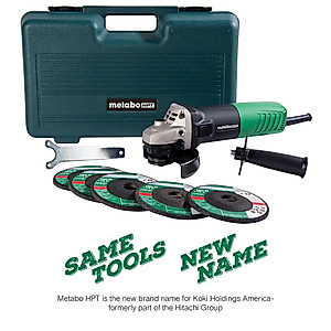 Metabo HPT Angle Grinder 4-1/2-Inch Includes 5 Grinding Wheels & Hard Case 6.2-Amp Motor Compact & Lightweight G12SR4
