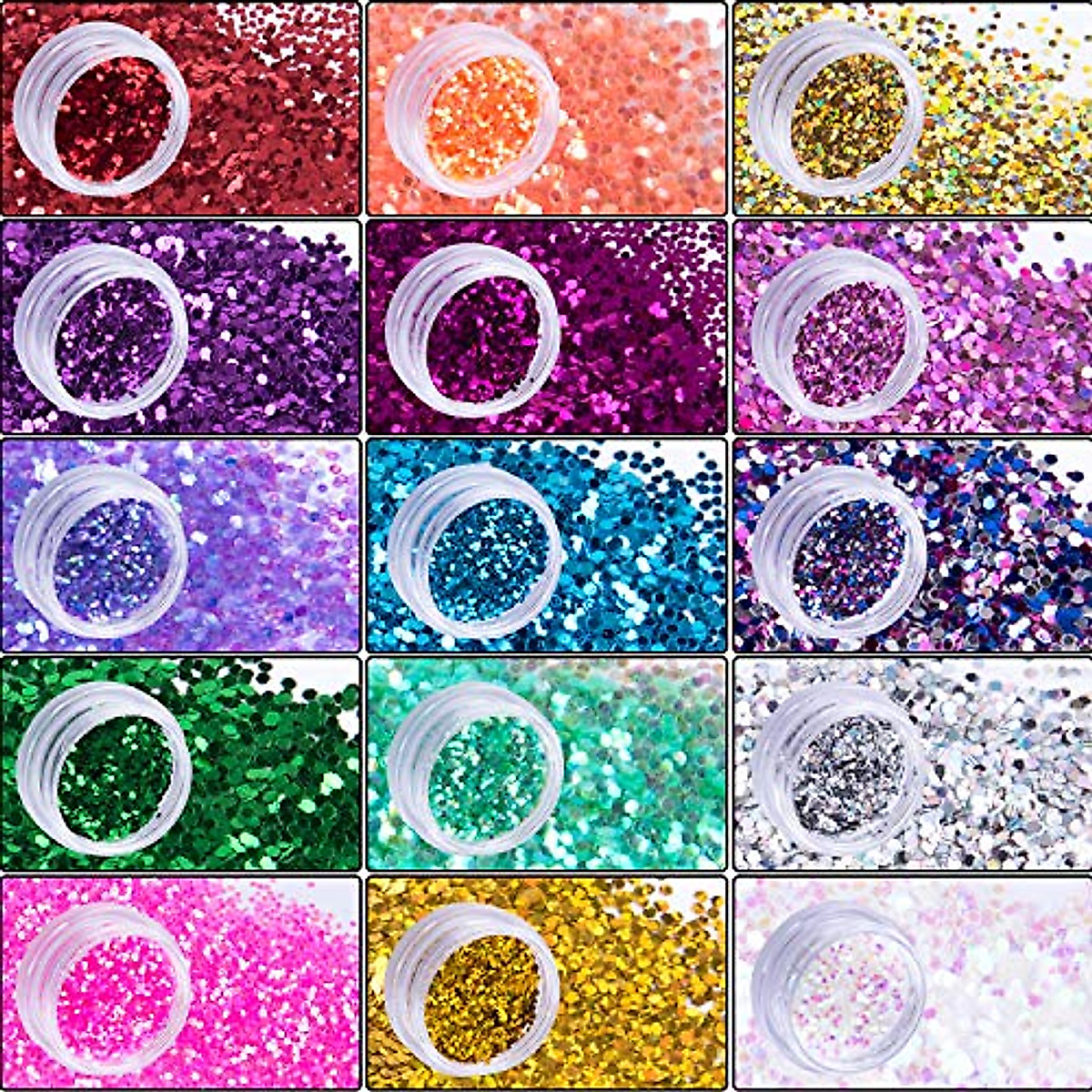 Duufin 15 Sets Face Jewels Stickers Face Gems Glitter Mermaid Face Crystal with 15 Boxes Chunky Face Glitter Temporary Tattoos for Festival Rave Carnival Party