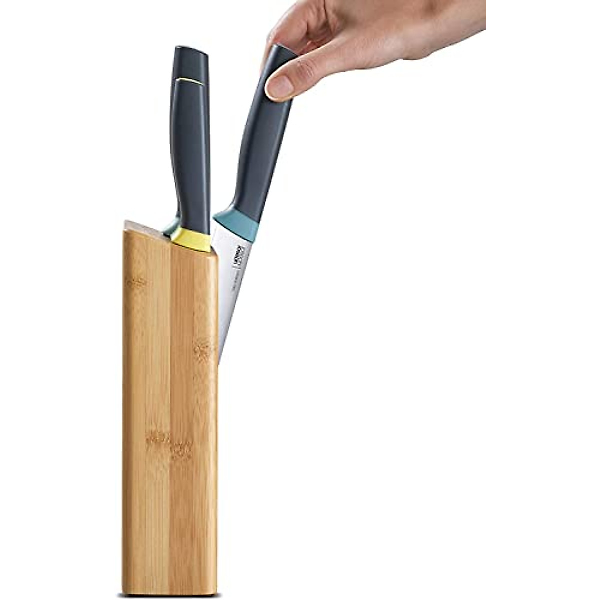 Joseph Joseph 10300 Elevate Knife Set with Slimline Bamboo Block Japanese Stainless Steel, Opal, 6-piece