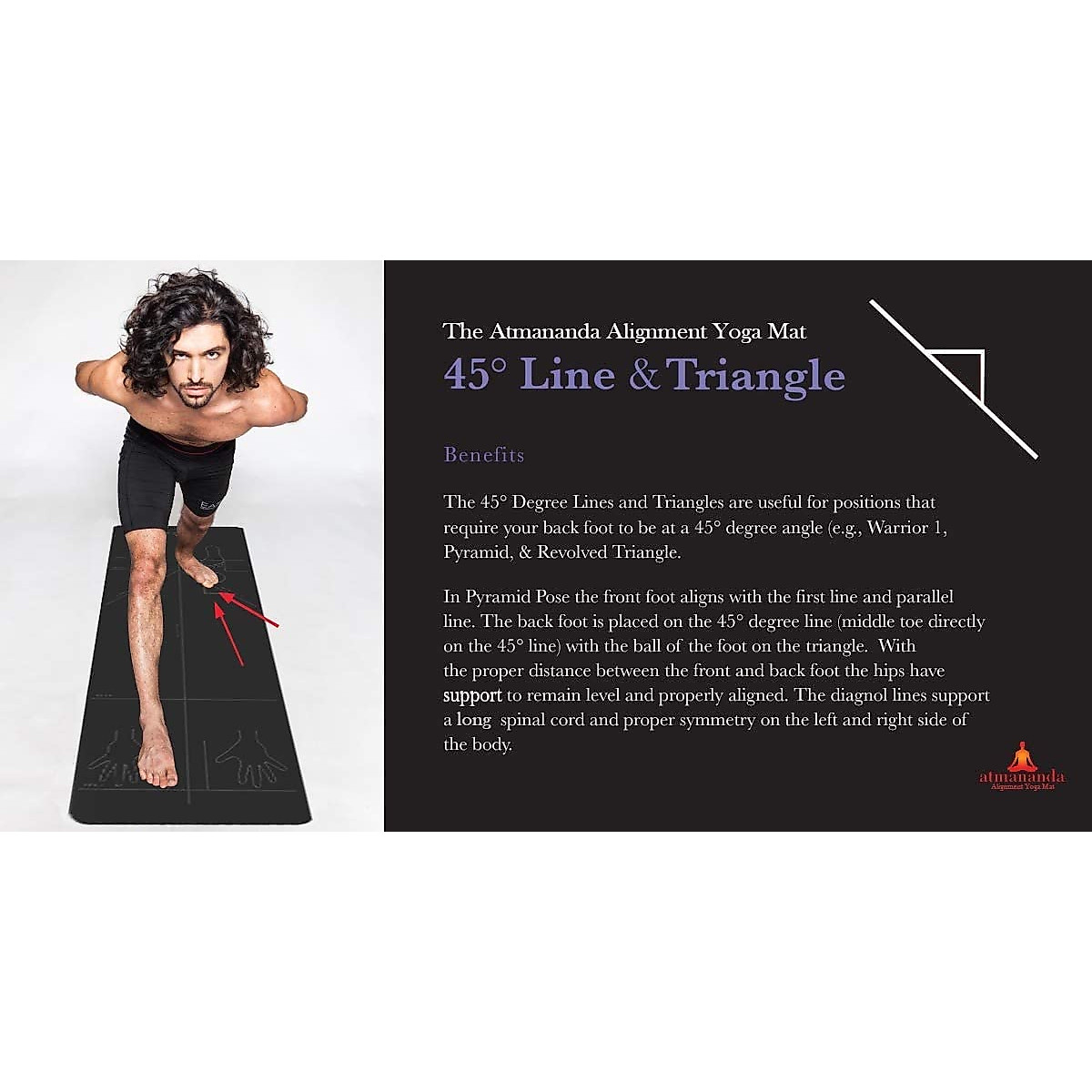 Atmananda Black Yoga Mat, Premium Natural Rubber Top, Educational Alignment Lines, Good for all Yoga Styles, Lightweight, Designed to Help Protect Your Joints (Large (5'7" & above), Bronze)