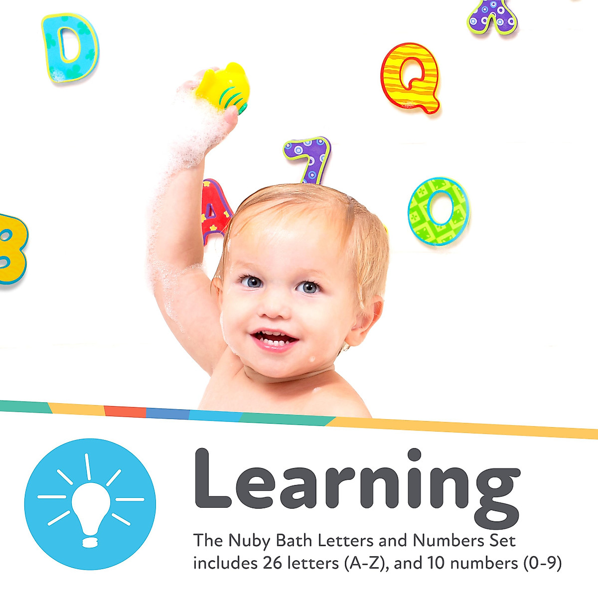 Nuby Floating Bath Tub Alphabet and Number Set, Soft Foam Educational Waterproof Letters and Numbers Toy, 36 Pieces