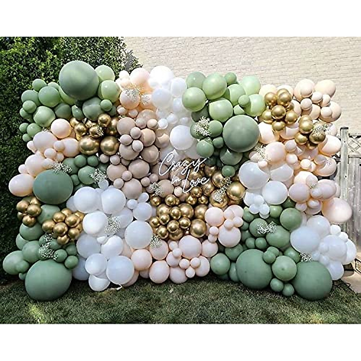 Sage Green Balloon Garland Kit - 125Pcs Eucalyptus Garland, Retro Olive Green, Peach White and Gold Latex Balloons Arch Kit for Wedding Birthday, Baby & Bridal Shower Decorations