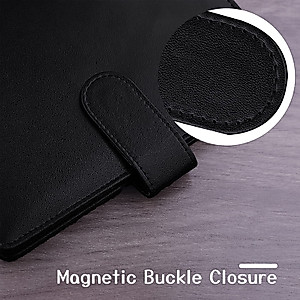 Antner A6 PU Leather Notebook Binder Refillable 6 Ring Budget Binder for A6 Filler Paper, Loose Leaf Personal Planner Binder Cover with Magnetic Buckle Closure, Black
