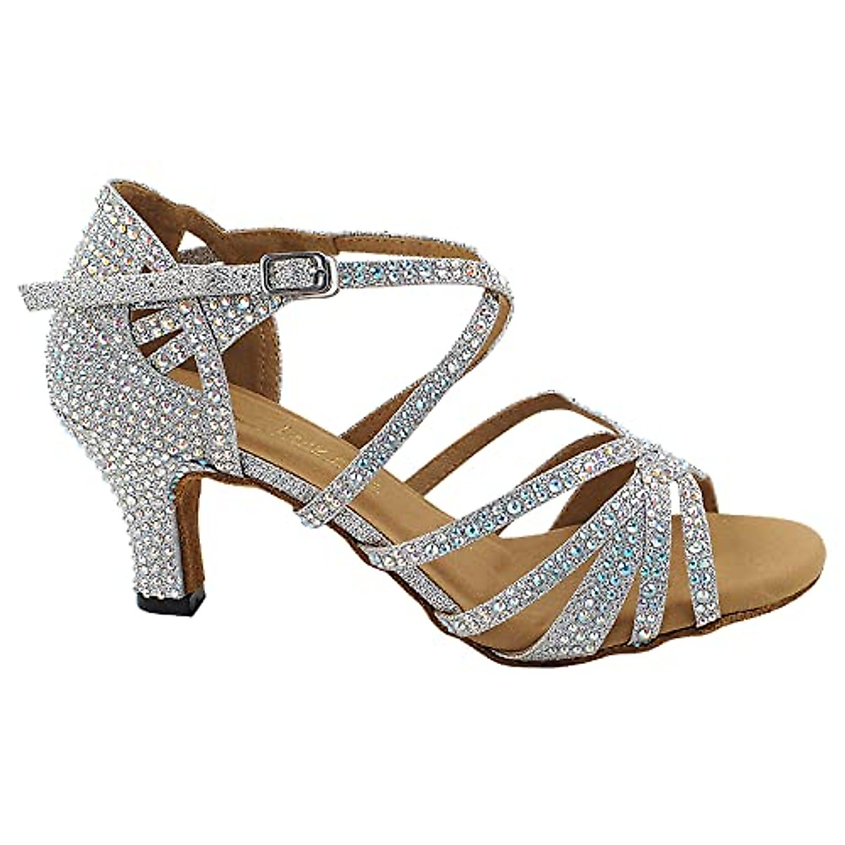 Very Fine Dancesport Shoes for Ladies' Ballroom, Latin, Salsa Dancing - Crystal Collection 3037Bling with 2.5 inch Heel (Silver Glitter Satin, Size 8)