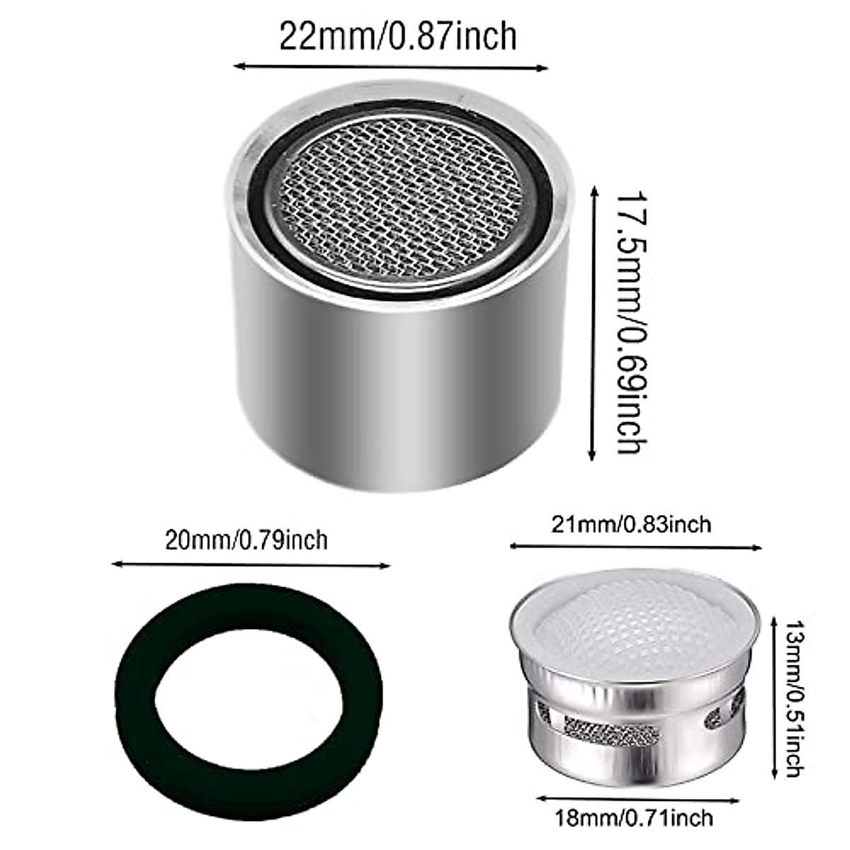 4 Piece Kitchen and Bathroom Faucet Aerators, 2 Pcs Aerator Filter Replacement Parts with Brass Housing 55/64" 22mm Female Bathroom Aerator Faucet Filter with Washer for Kitchen and Bathroom