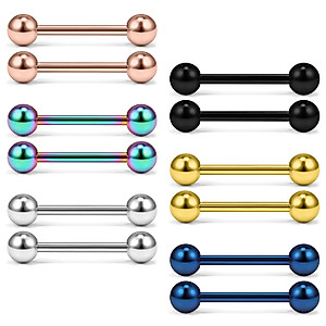 Ruifan 316L Stainless Steel Internally Threaded Tongue Nipple Shield Barbell Ring Bar Body Piercing Retainer 14G 14mm 12PCS - Mix Color