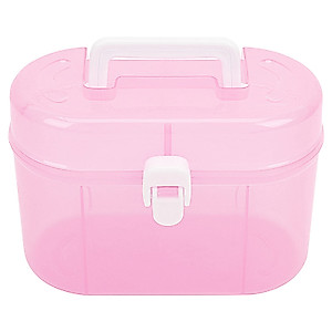 YARNOW Clear Double Layer Plastic Storage Box, 6. 9 x 4. 9 Inch Portable Handled Storage Case, Multipurpose Organizer with Removable Tray for Stationery Art Craft (Pink)
