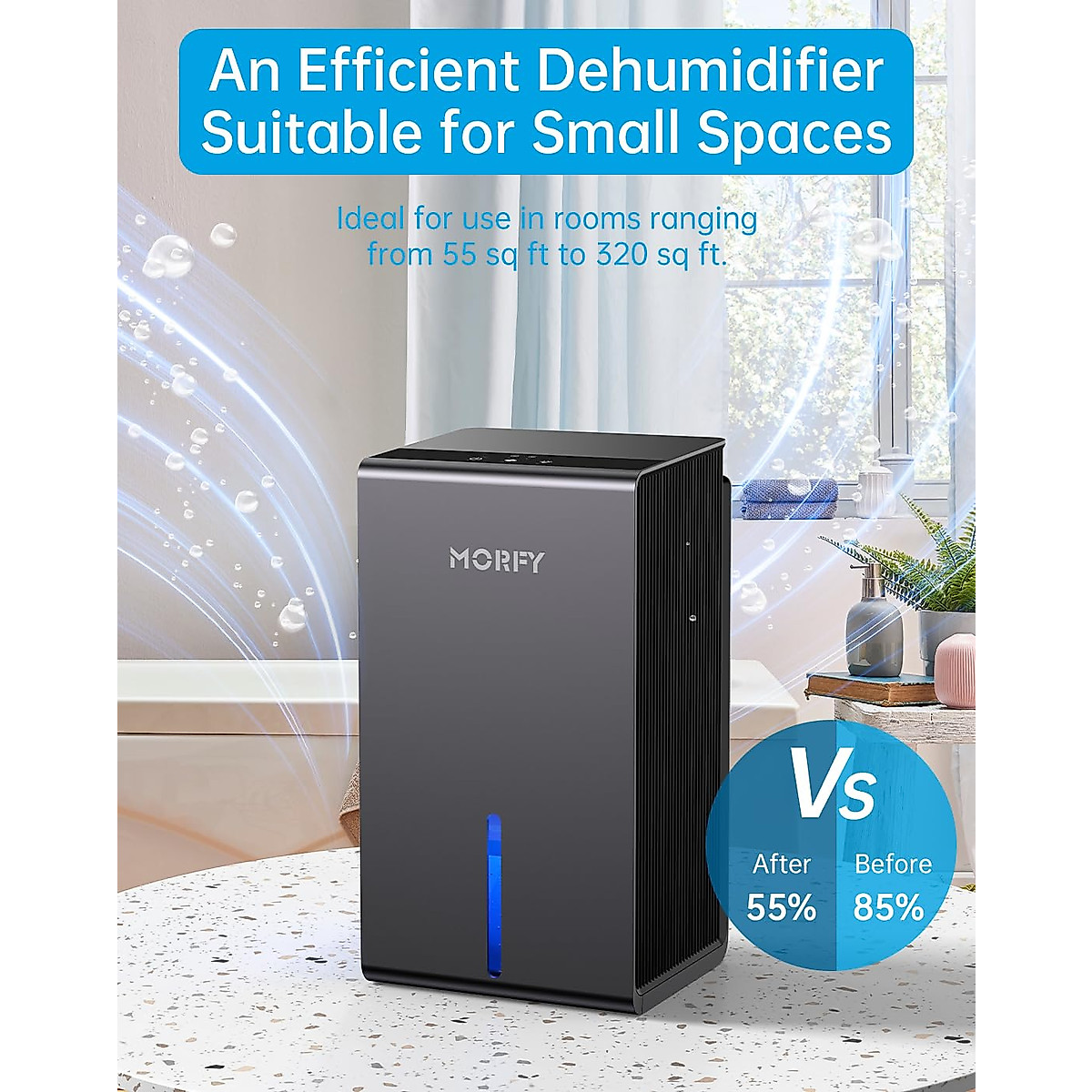Dehumidifier, MORFY 52OZ Small Dehumidifier for Bedroom Bathroom RV with Auto Shut Off, Portable Quiet Dehumidifiers for Room Home Closet Laundry Room