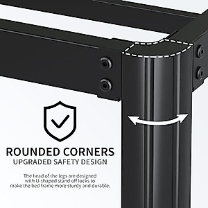 Lutown-Teen 14 Inch Full Size Bed Frame with Rounded Corner Legs, Sturdy Mattress Foundation, Heavy Duty Metal Full Platform No Box Spring Needed, Noise Free, Easy Assembly, Black