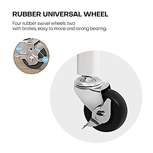 RêveLife 3 Tier Rolling Storage Cart Metal Utility Cart with Lockable Wheels Wooden Top Mobile Print Stand Heavy Duty Storage Organizer for Home Office Kitchen Living Room, White