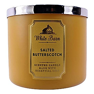 Bath and Body Works White Barn Salted Butterscotch 3 Wick Candle 14.5 Ounce Basic White Barn Label