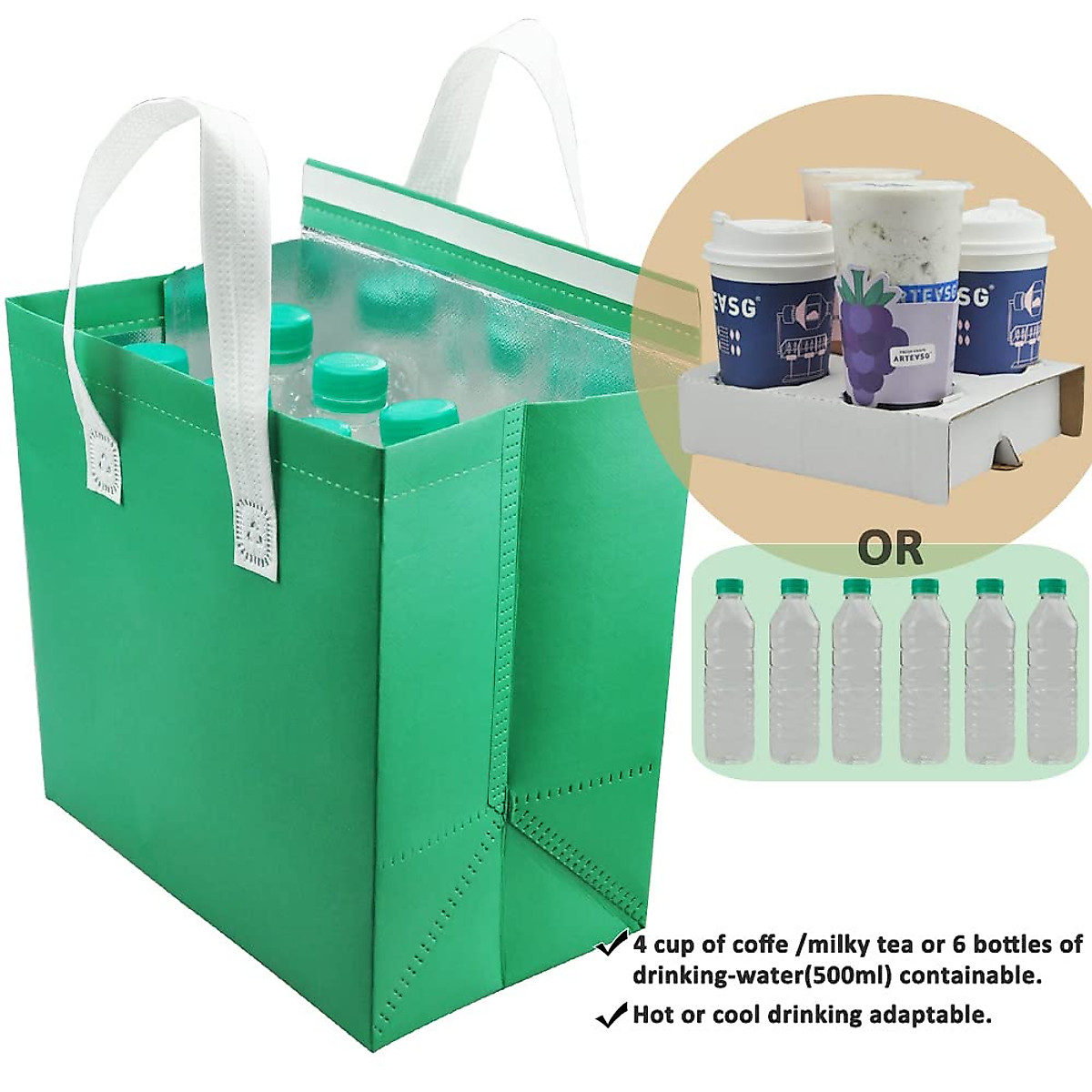 AIVYGDEN 60pcs Insulated Take Away Bags,Thermal Insulation Food Bag for Coffee,Milky Tea,Take-away Dinner,Fresh Seafood,Cold or Warm Food drive for Restaurant,Retail Store or Picnic/BBQ (green)