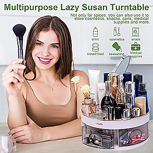 2 Tier Lazy Susan Organizer with 6 Divided Bins, 360 Degree Rotating Lazy Susan Turntable for Cabinet, Plastic Kitchen Spice Organizer Condiment Organizer, Perfume Organizer for Pantry Bathroom