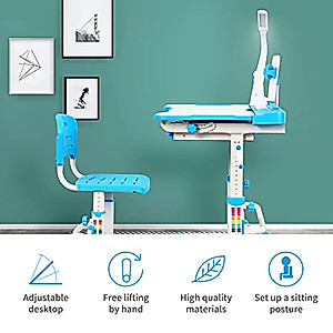 UNICOO Adjustable Kids Desk & Chair Set with LED Lamp, Premium Quality, Crank Height Adjustable Study Desk, Tilt Desktop, Spacious Storage Drawer, New Anti-tip Designed Bookstand & Safe Chair