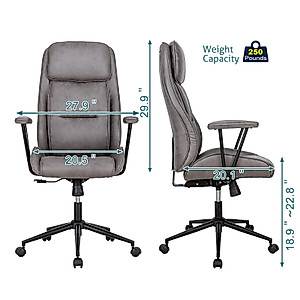 BOWTHY Modern Leather Office Chair,Ergonomic Home Office Desk Chair with Lumbar Support,High Back Swivel Rolling Task Computer Executive Chair,Comfy Conference Room Chairs,330lbs (Grey)