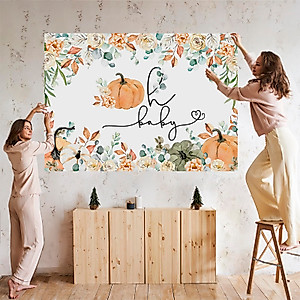 Mocsicka Pumpkin Baby Shower Backdrop Gender Neutral Oh Baby Background Autumn Fall Little Pumpkin Baby Shower Party Decoration (Orange, 7x5ft(82''x60''))