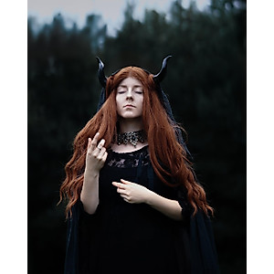 MOSTORY Black Ox Horn Headband - Handmade Devil Hairband Dark Horn Hairhoop Demon Headband with Clips for Easter Cosplay Carnival Mardi Gras Renaissance Photo Shoot