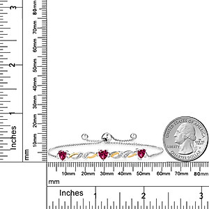 Gem Stone King 925 Sterling Silver and 10K Yellow Gold Red Created Ruby and White Lab Grown Diamond Heart Shape Tennis Bracelet For Women (1.83 Cttw, Fully Adjustable Up to 9 Inch)